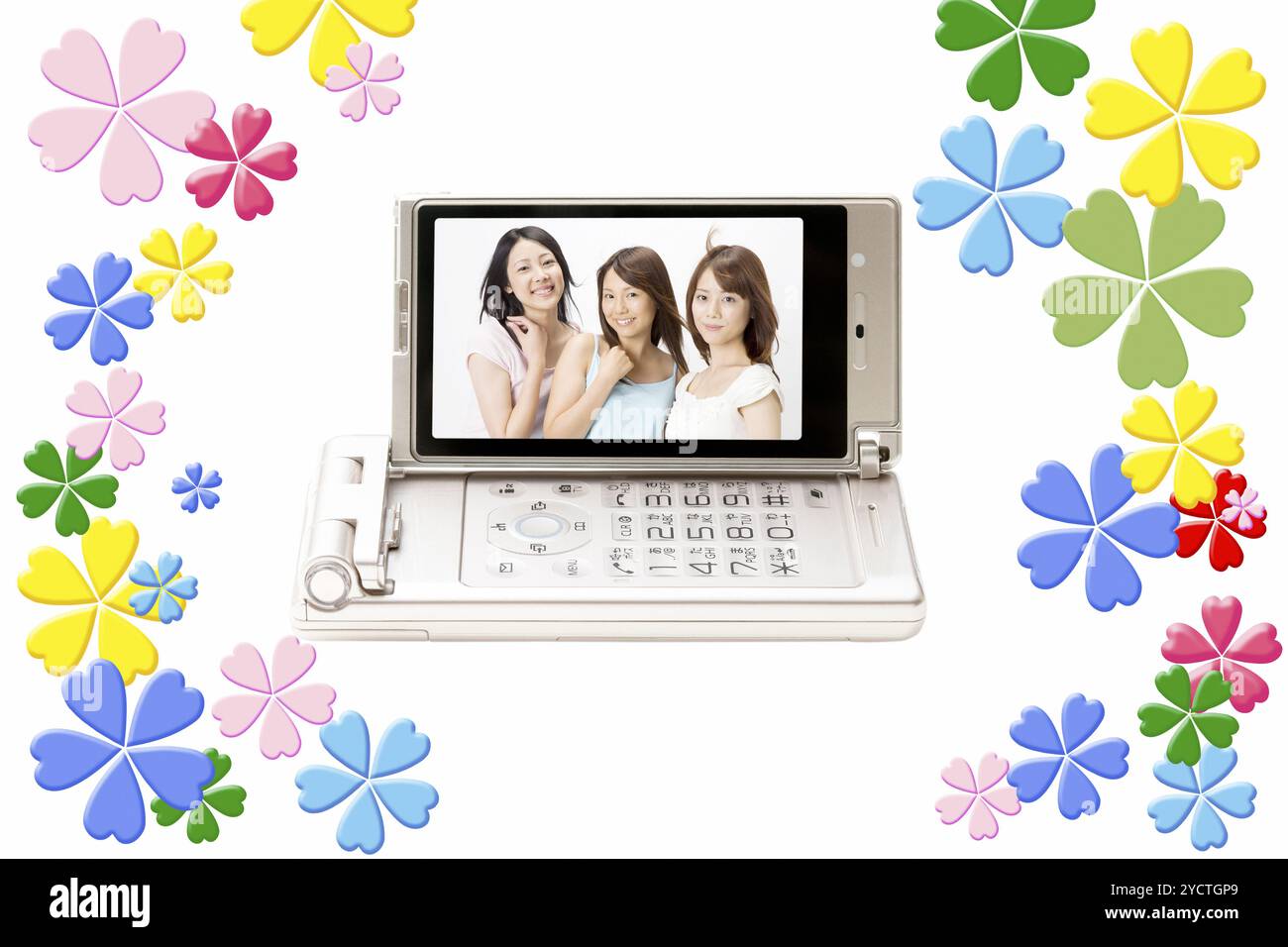 Three women on mobile phone screen Stock Photo - Alamy