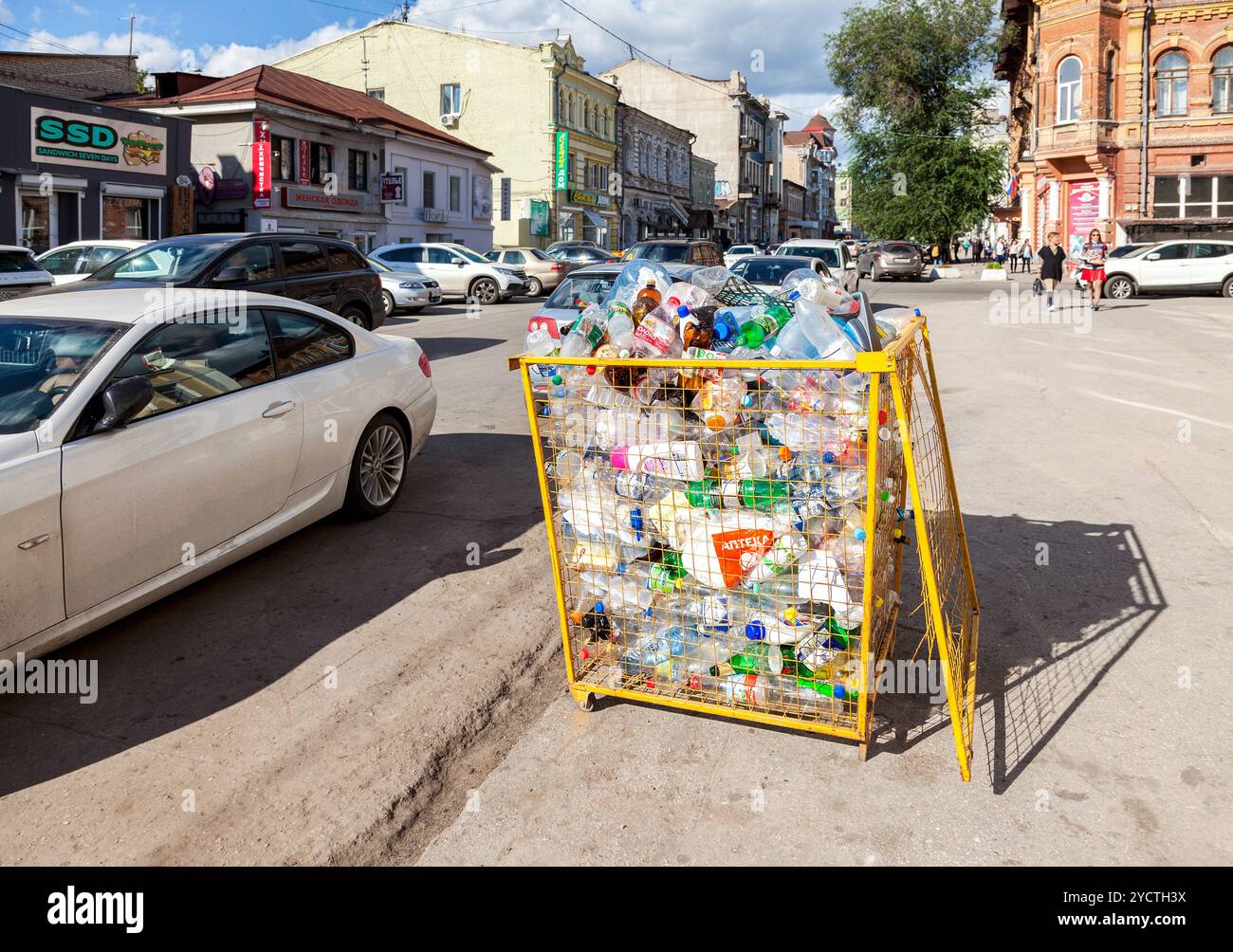 The container for collecting plastic bottles of various drinks for ...