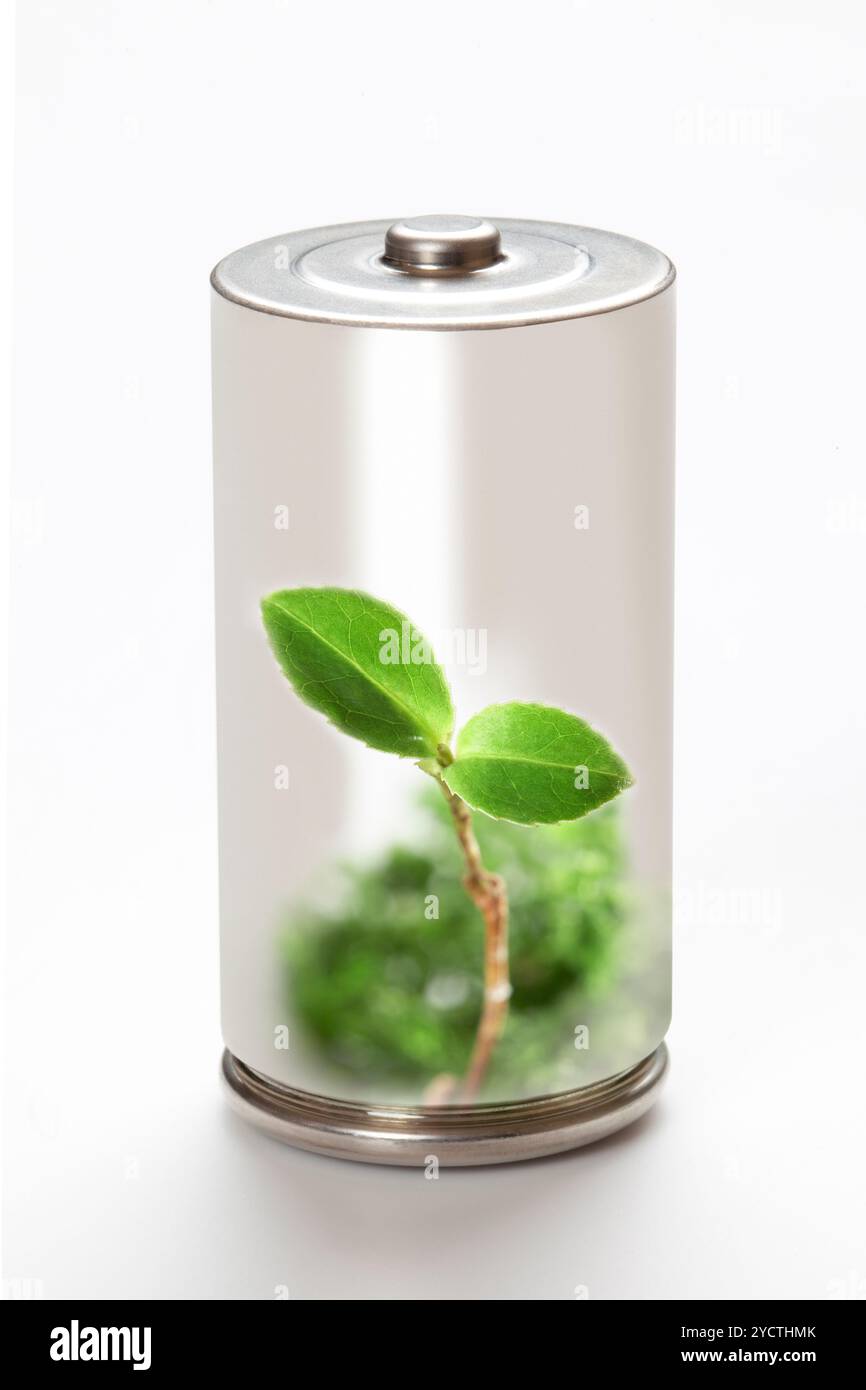 Eco battery and the environmental image of a sprout Stock Photo - Alamy