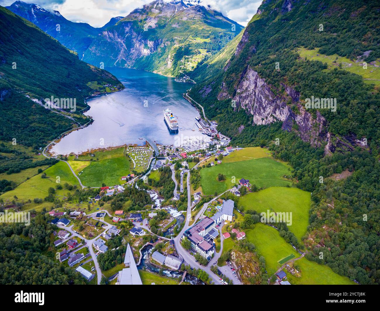 Geiranger fjord, Beautiful Nature Norway aerial photography. It is a 15 ...