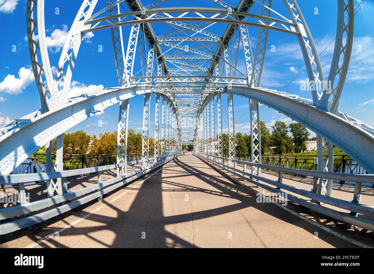 First in Russia steel arch bridge on river Msta in Borovichi, Russia ...