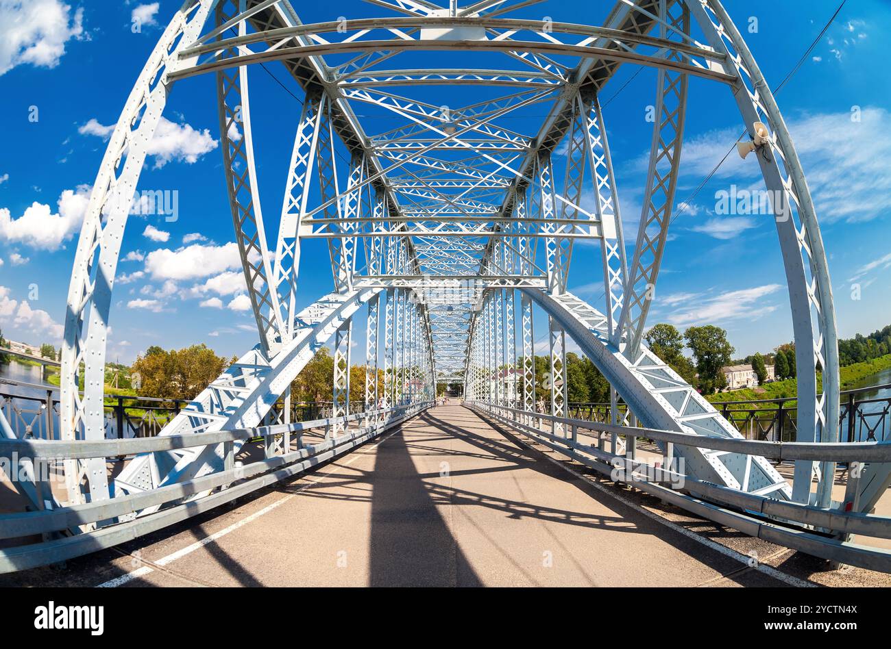 First in Russia steel arch bridge on river Msta in Borovichi, Russia ...