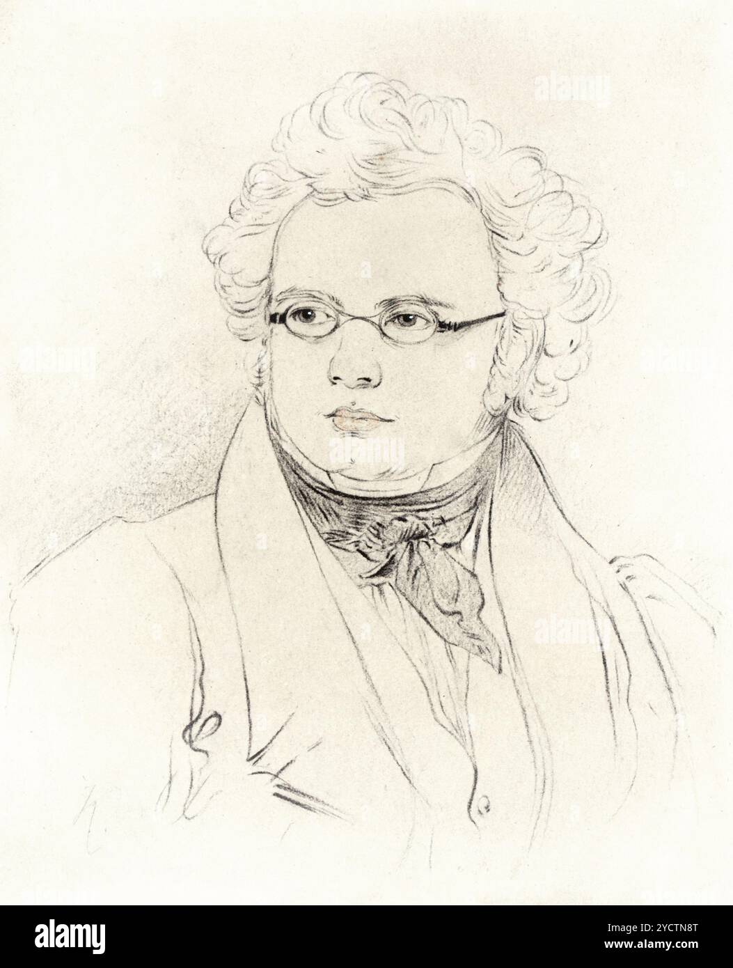Chaulk drawing of Franz Schubert, Josef Eduard Teltscher. 1860 Stock ...