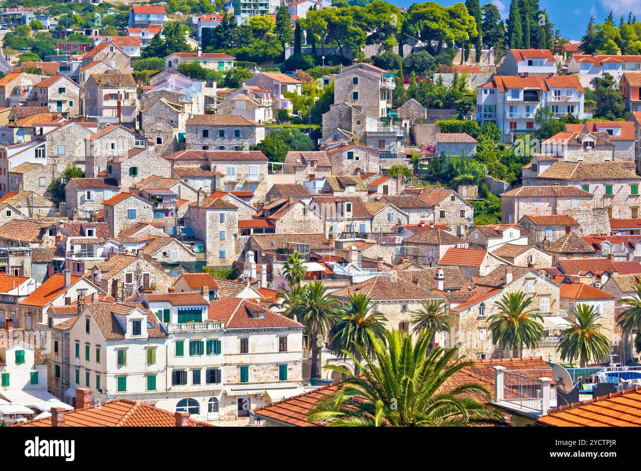 Old island town of Hvar rooftops view Stock Photo - Alamy