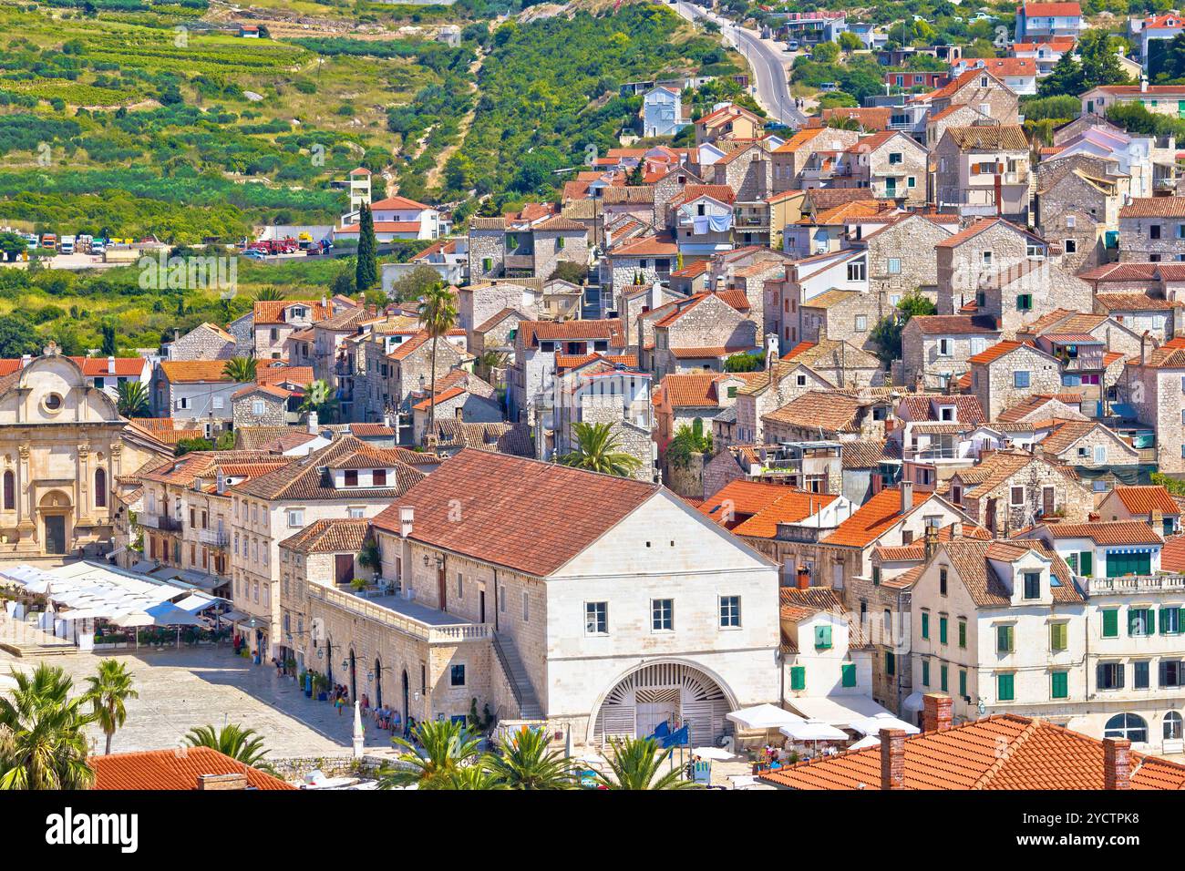 Old island town of Hvar rooftops view Stock Photo - Alamy