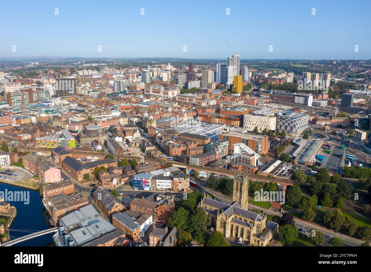 Aerial drone photo of the Leeds city centre showing the main city ...