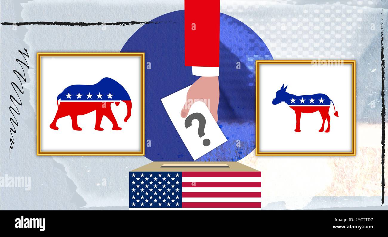 A Democratic donkey and a Republican elephant in front of a voter's ...