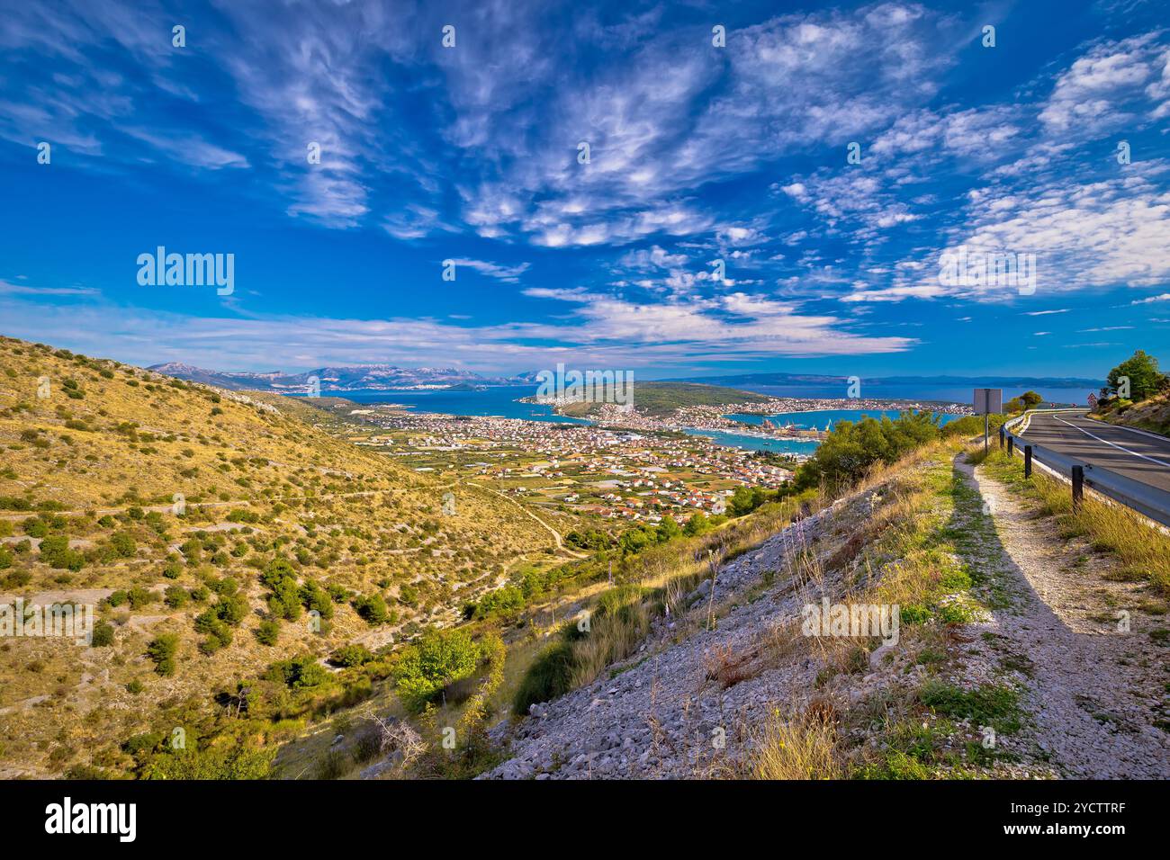Aerial panorama of Trogir and Kastela bay Stock Photo - Alamy