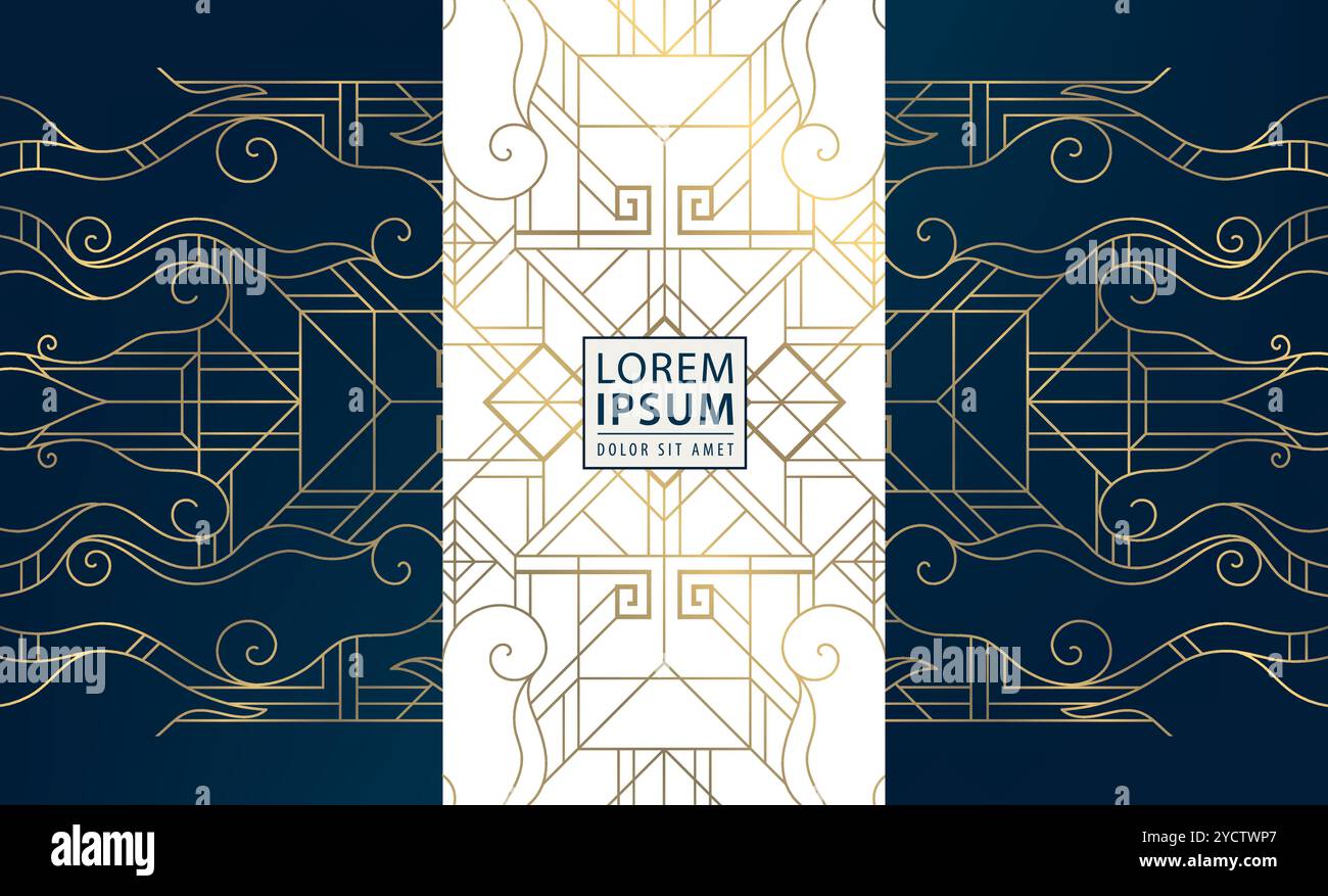 Vector set of korean patterns, geometric gold design, retro line ...