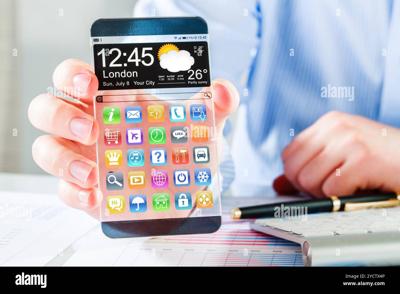 Smartphone with transparent screen in human hands Stock Photo - Alamy