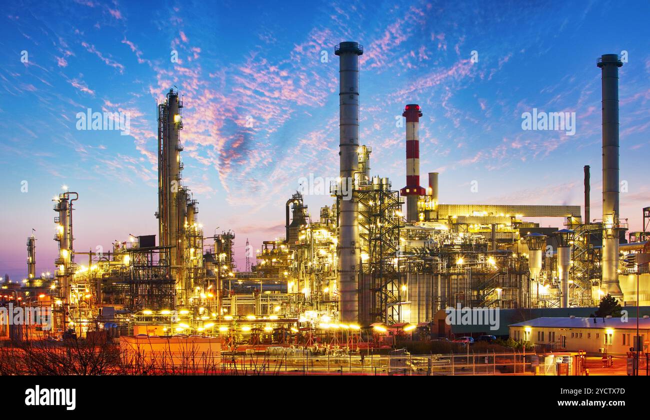 Oil refinery gas petrol plant industry with crude tank, gasoline supply ...