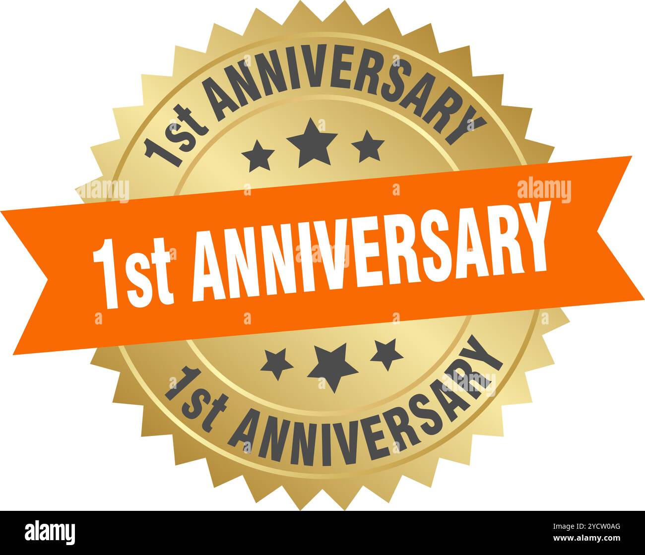 1st anniversary round orange and gold label isolated on transparent ...