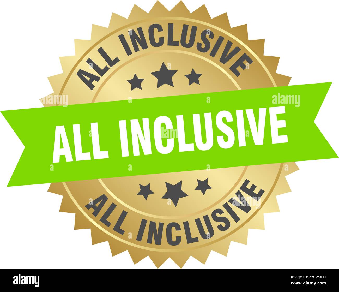 all inclusive round green and gold label isolated on transparent ...