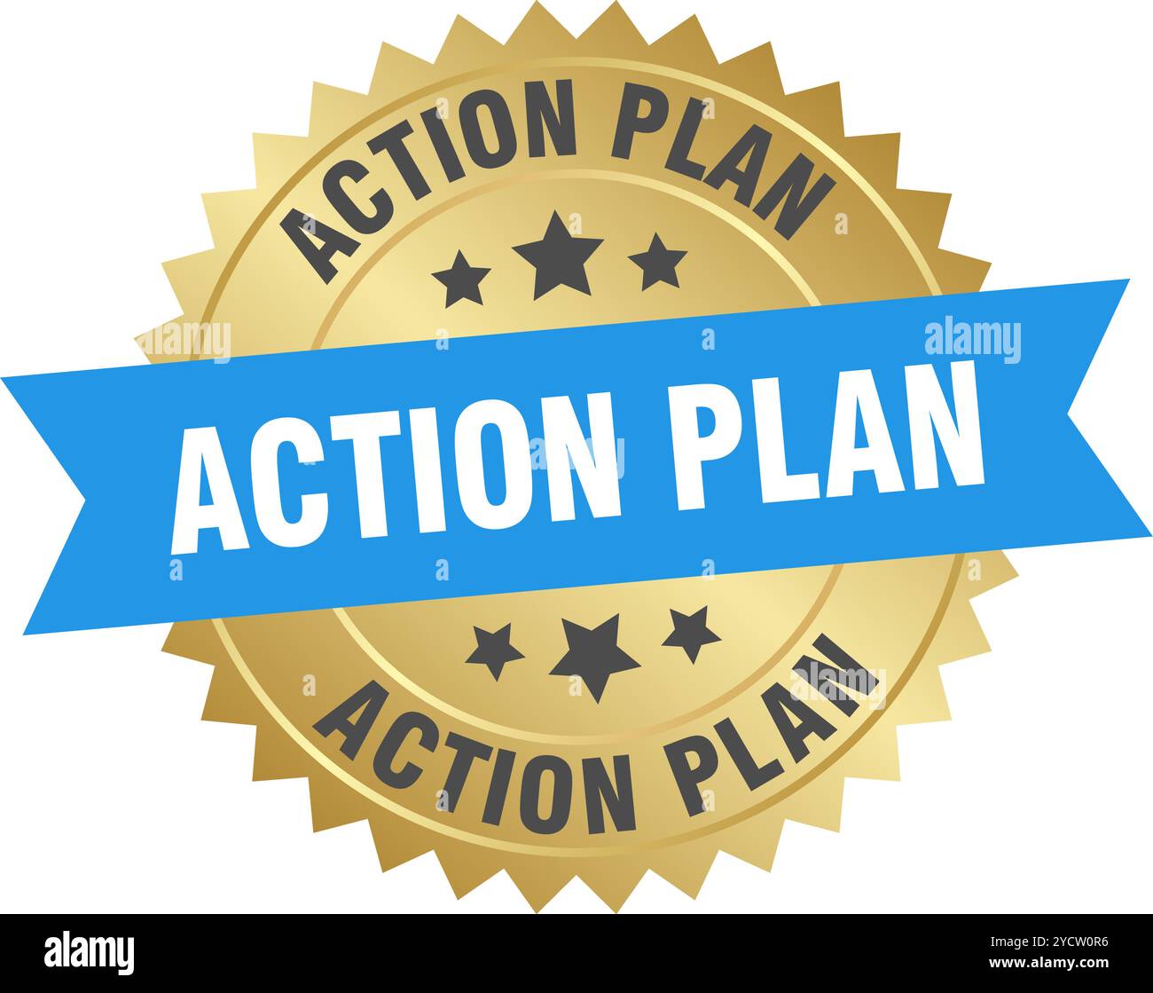 action plan round blue and gold label isolated on transparent ...