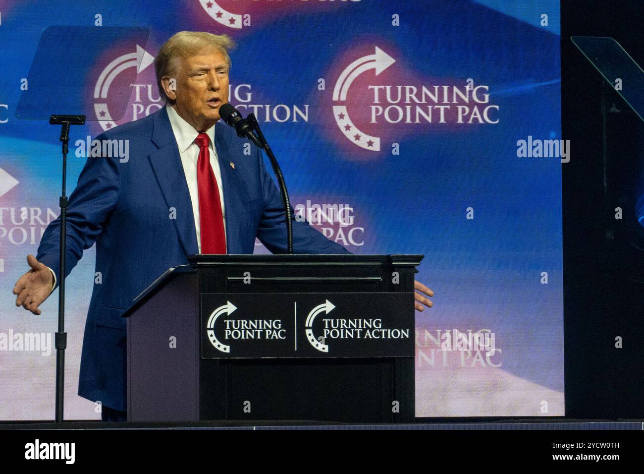 Donald Trump speaks at his election rally at the Gas South Arena in ...