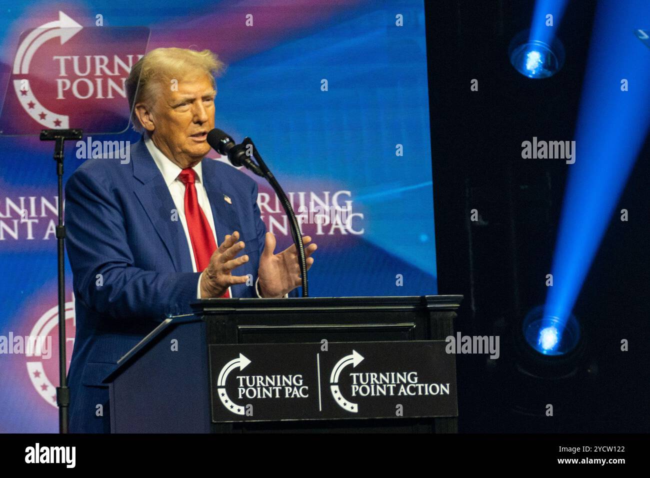 Donald Trump speaks at his election rally at the Gas South Arena in ...