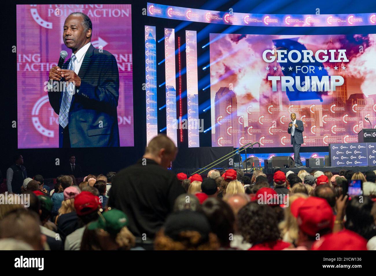 Dr Ben Carson speaks at a Donald Trump election rally at the Gas South ...