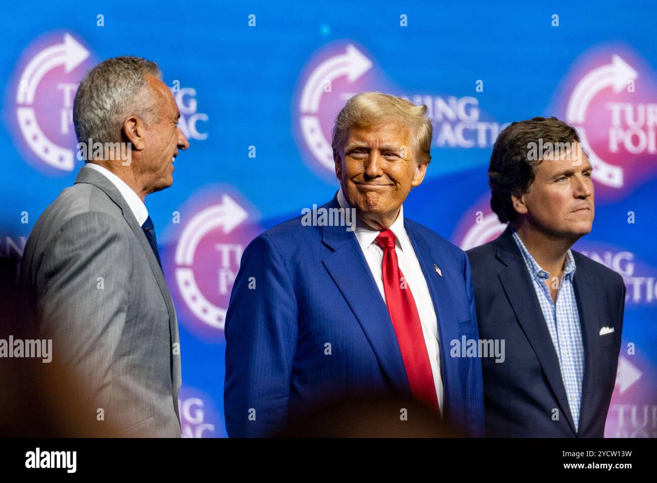 From left Robert F. Kennedy Jr, Donald Trump, and Tuckerson Carlson at ...