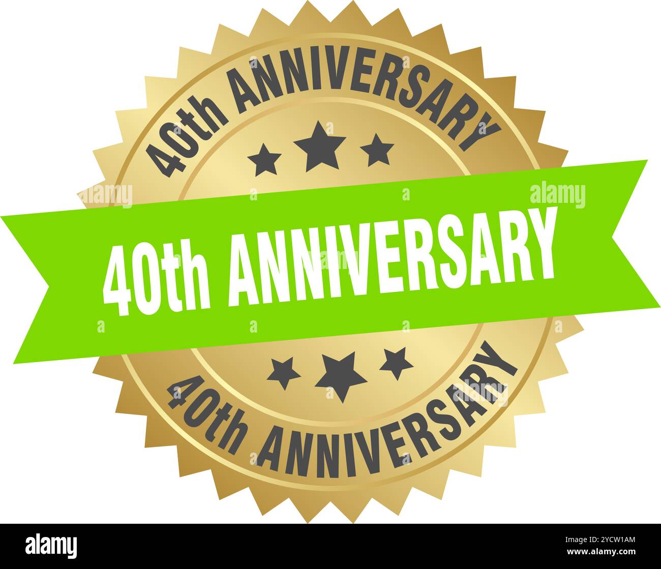 40th anniversary round green and gold label isolated on transparent ...