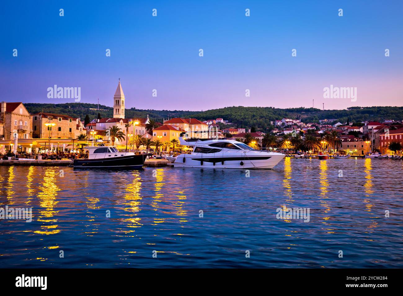 Town of Supetar waterfront evening view, Brac island, Dalmatia, Croatia ...