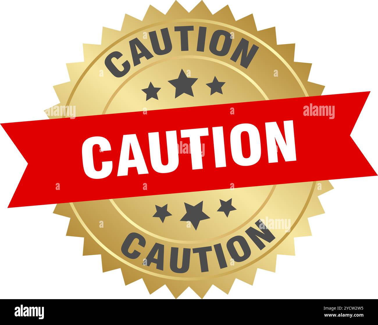 caution round red and gold label isolated on transparent background ...