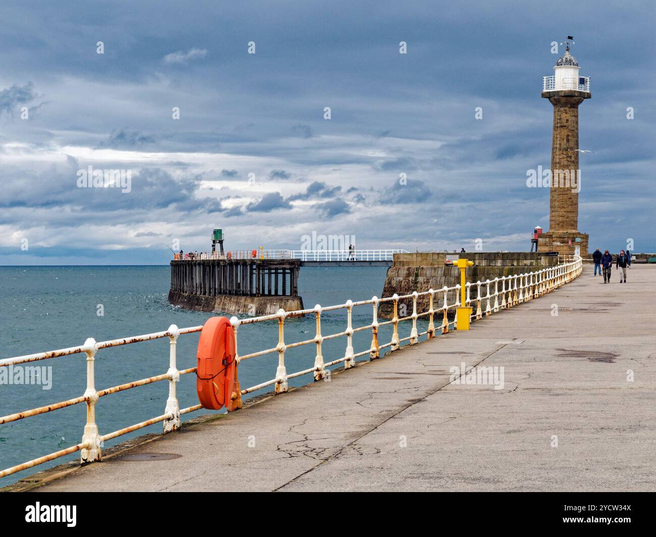 Whitby, North Yorkshire, looking out to sea along the original stone ...