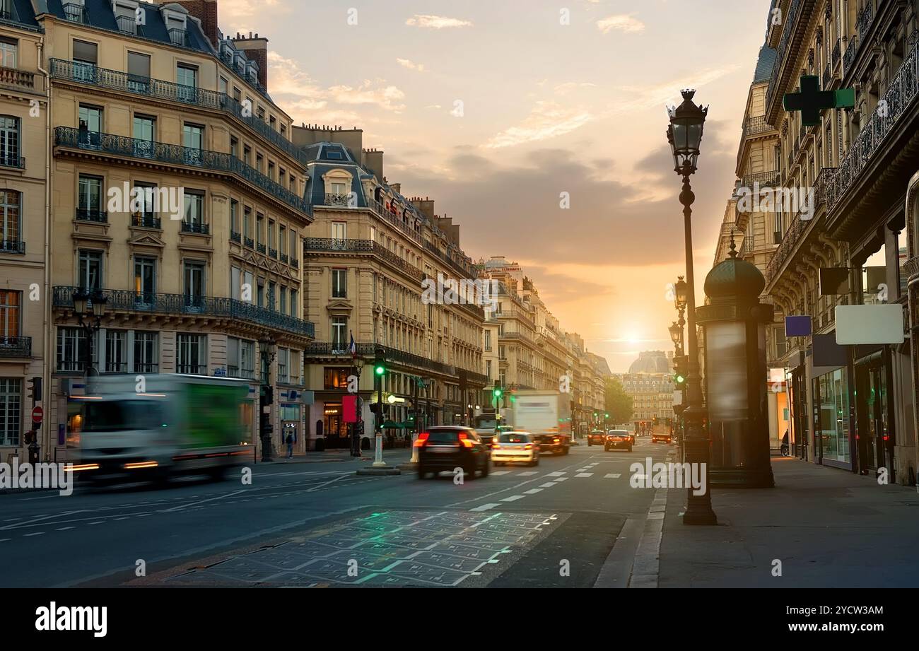 Wide street in Paris Stock Photo - Alamy