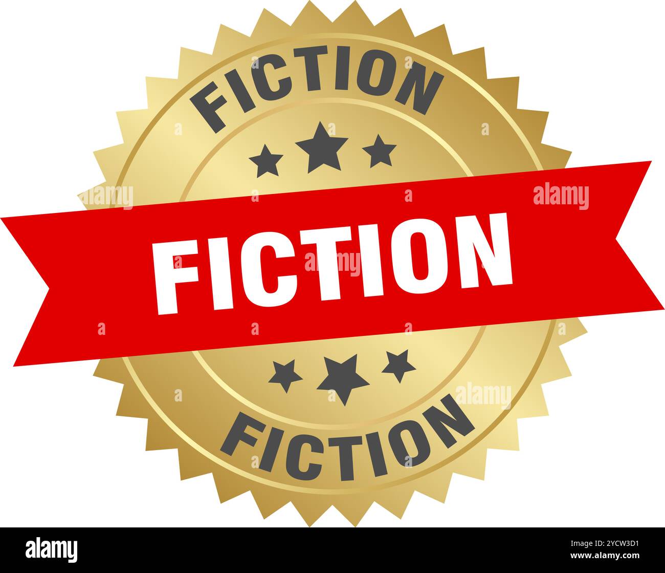 fiction round red and gold label isolated on transparent background ...