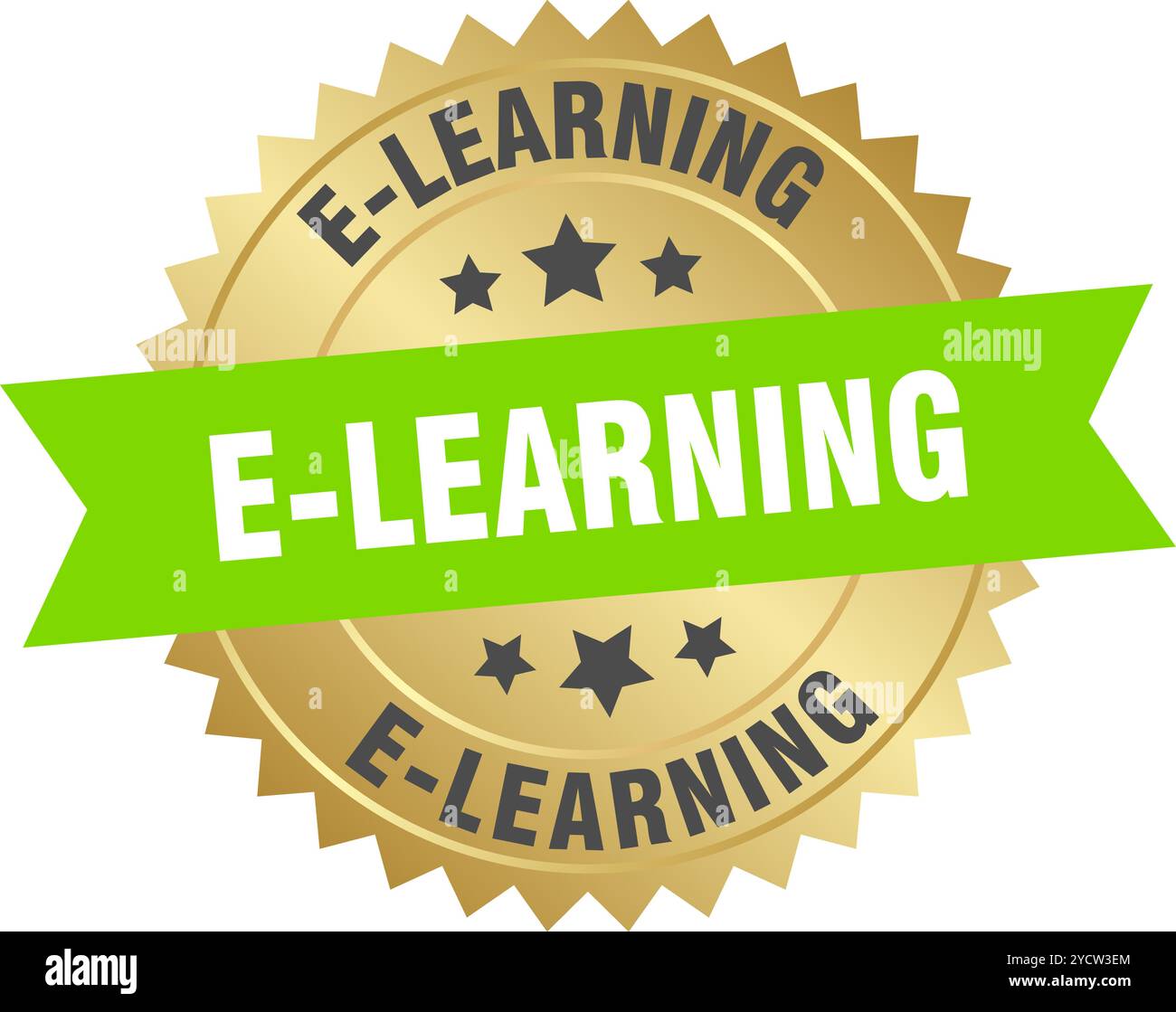 e-learning round green and gold label isolated on transparent ...