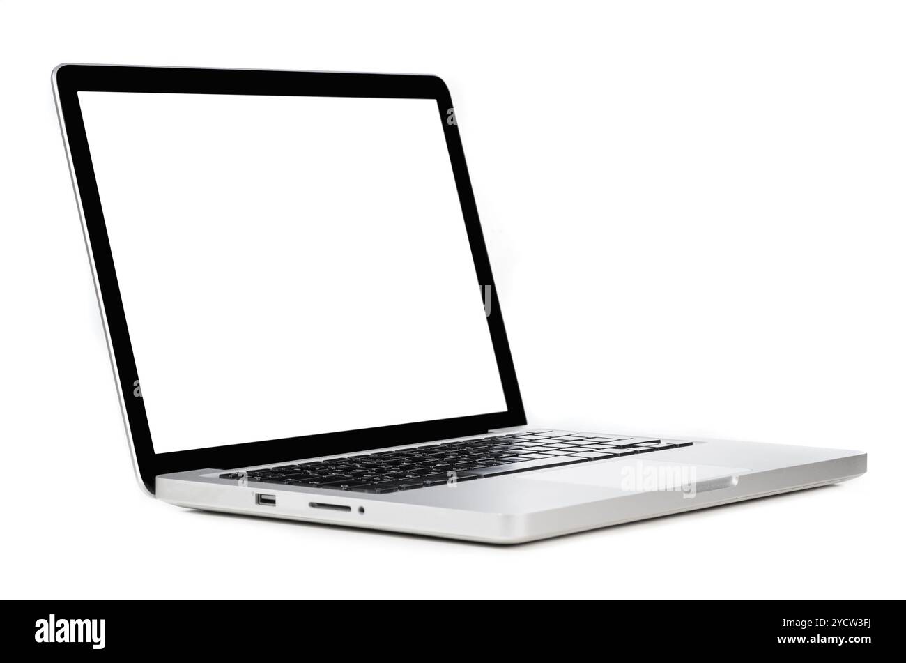 Modern laptop computer with blank screen isolated on white background ...