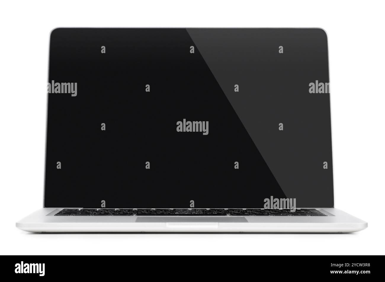 Modern laptop computer with blank screen isolated on white background ...