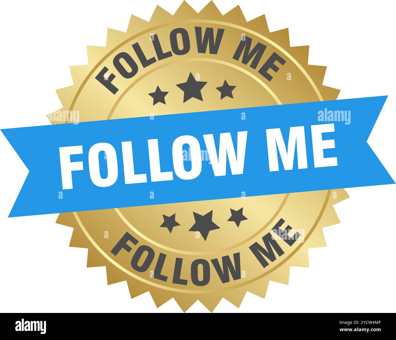 follow me round blue and gold label isolated on transparent background ...