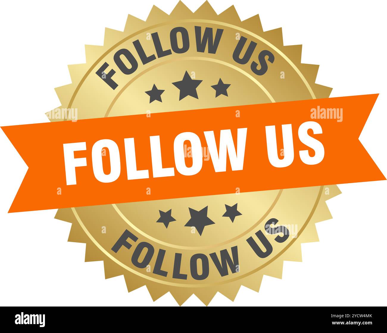 follow us round orange and gold label isolated on transparent ...