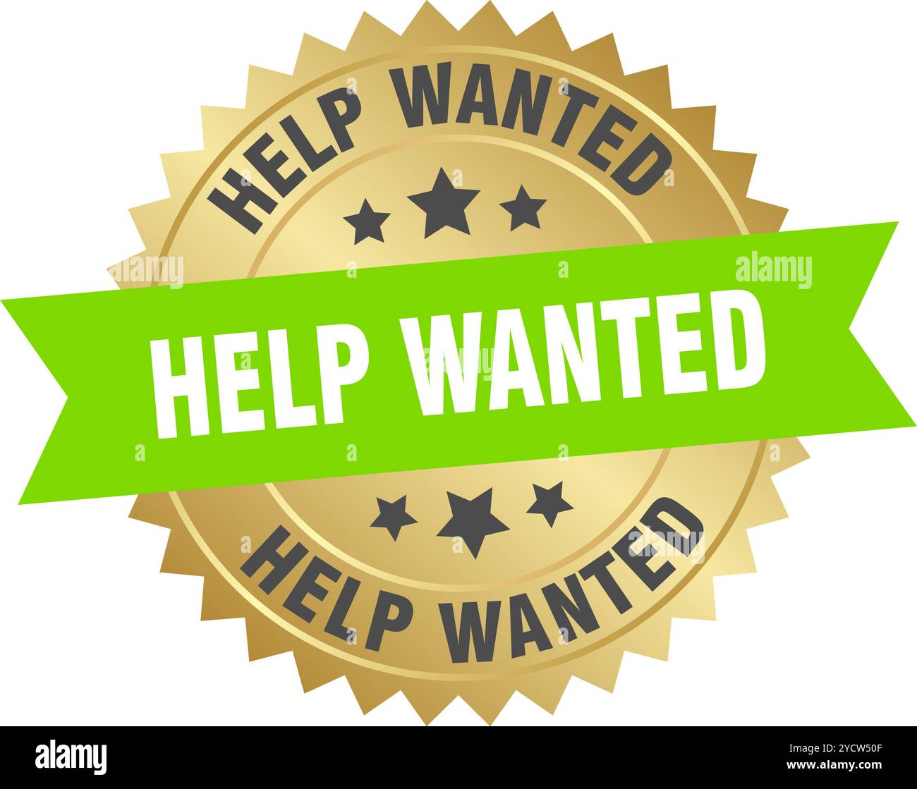 help wanted round green and gold label isolated on transparent ...