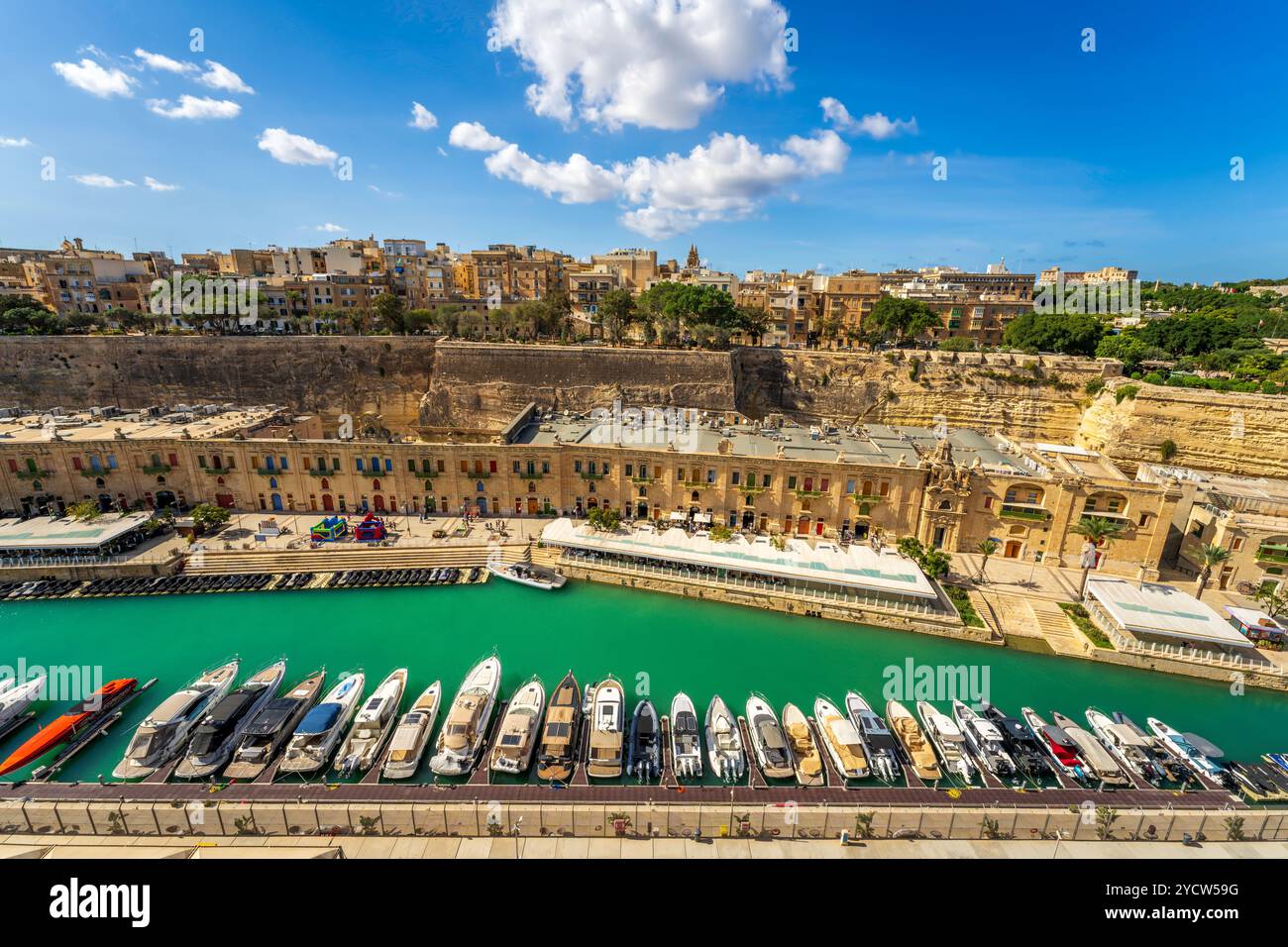 Valletta aerial panoramic cityscape of the Valletta Waterfront with ...