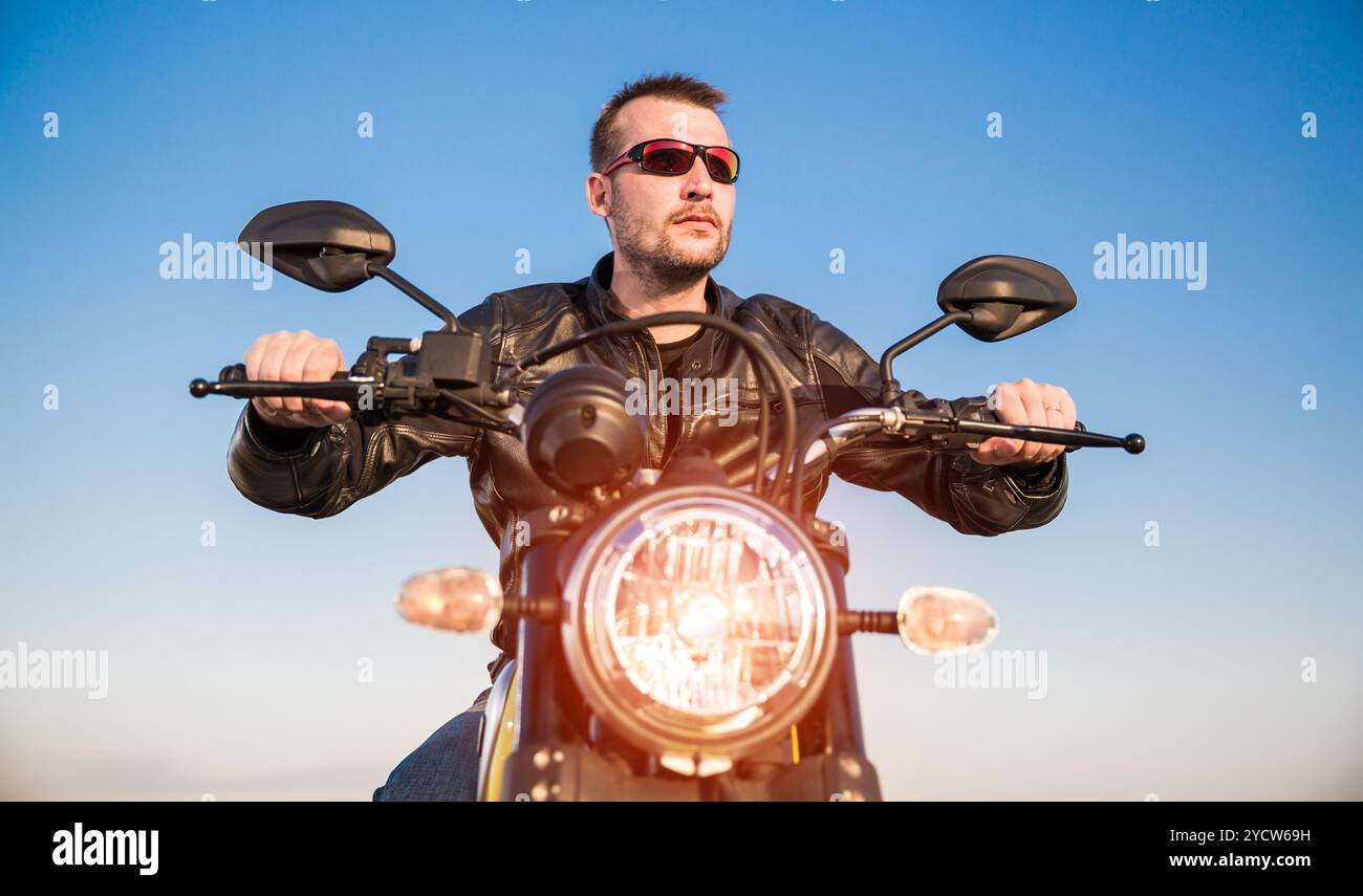 Biker on a motorcycle Stock Photo - Alamy