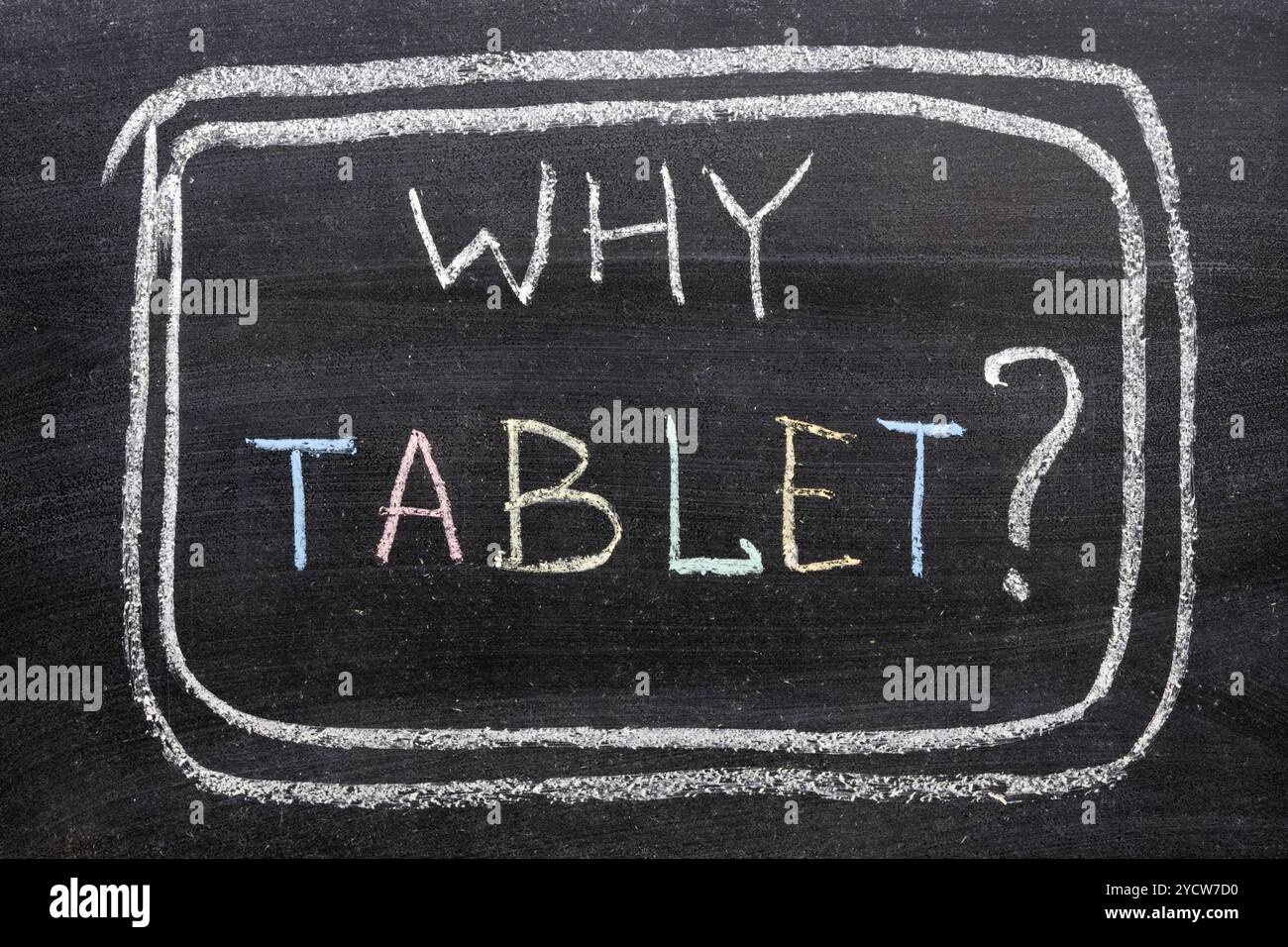 why tablet question handwritten on chalkboard by color chalks Stock ...