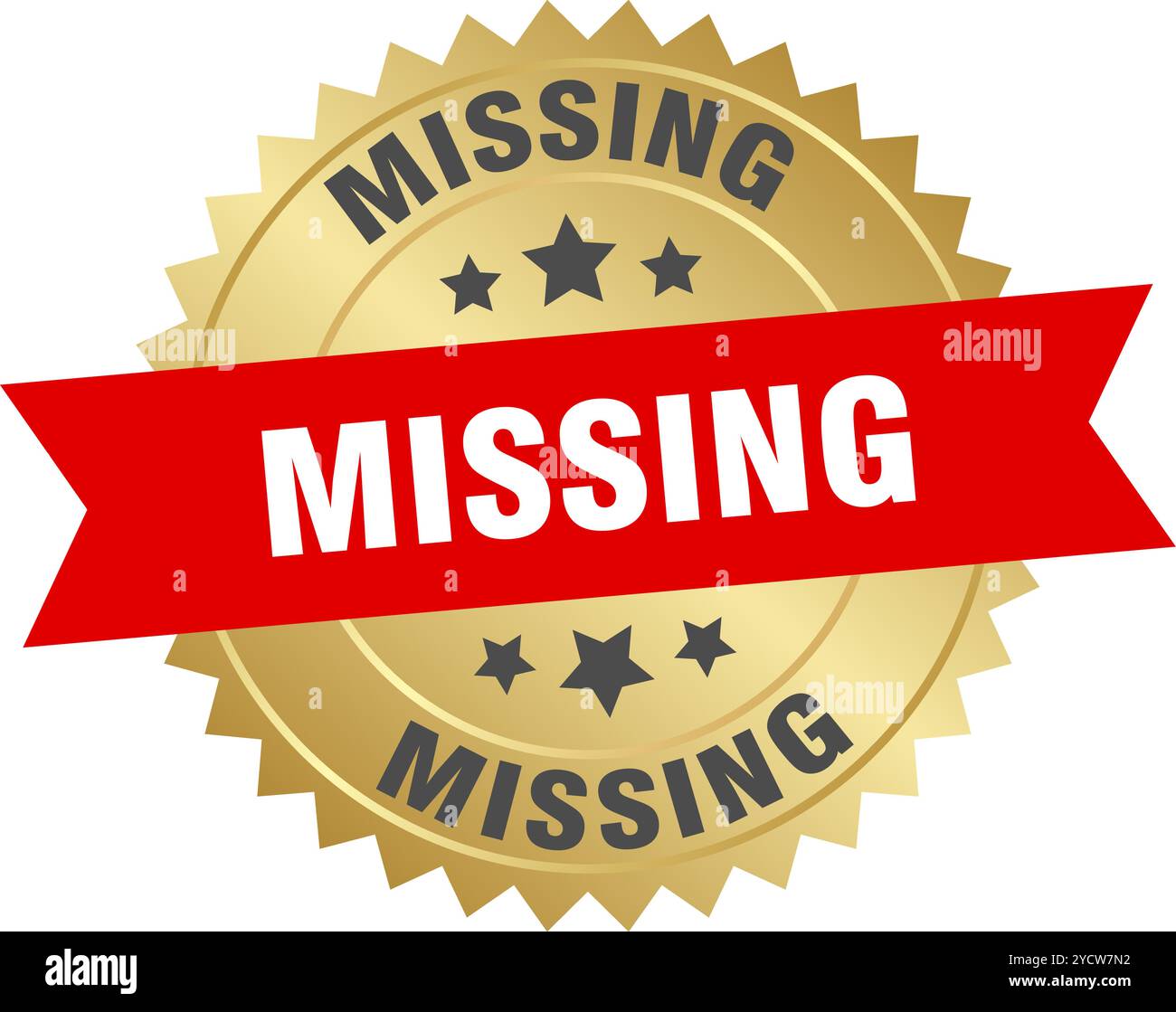 missing round red and gold label isolated on transparent background ...
