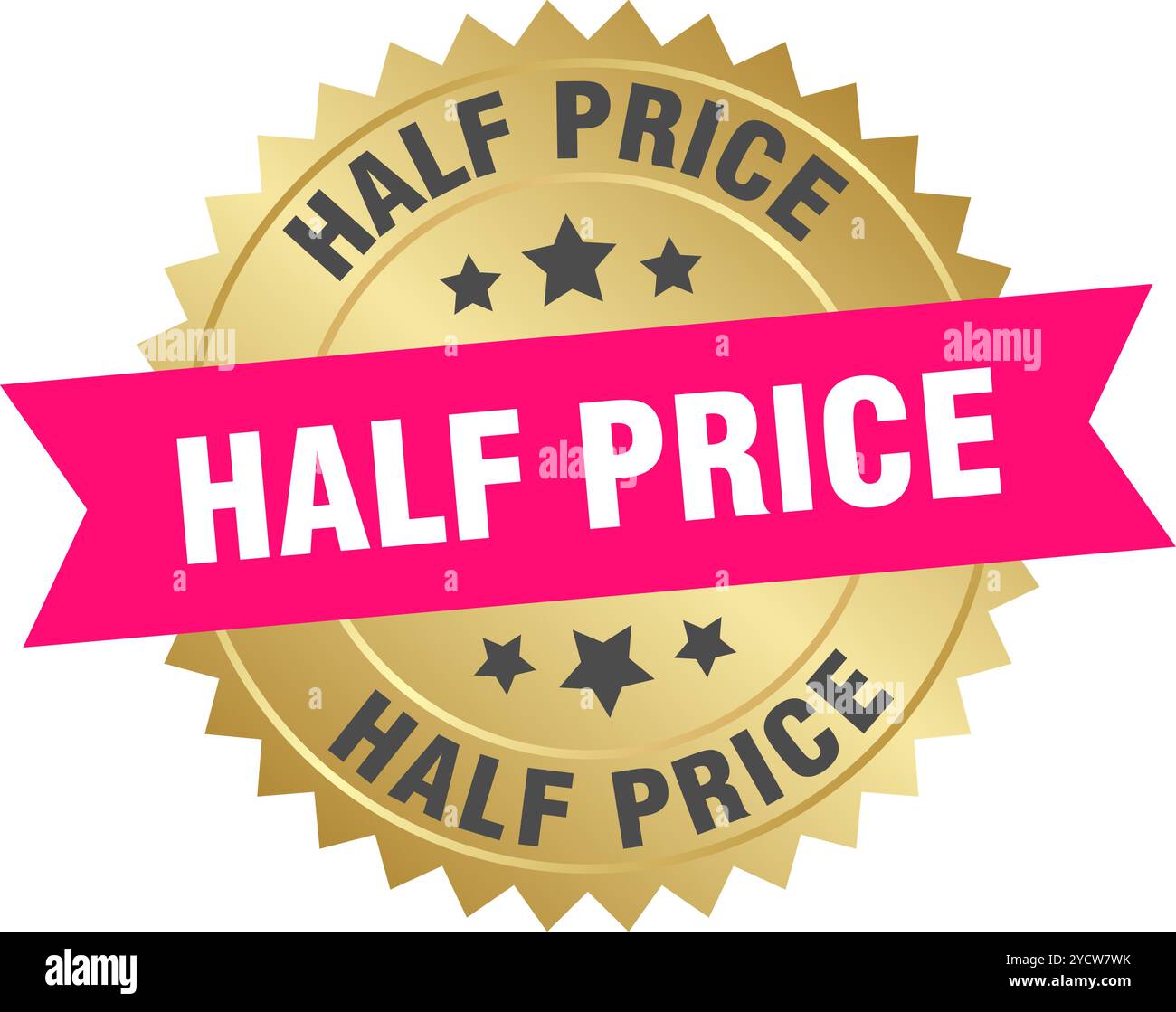 half price round pink and gold label isolated on transparent background ...