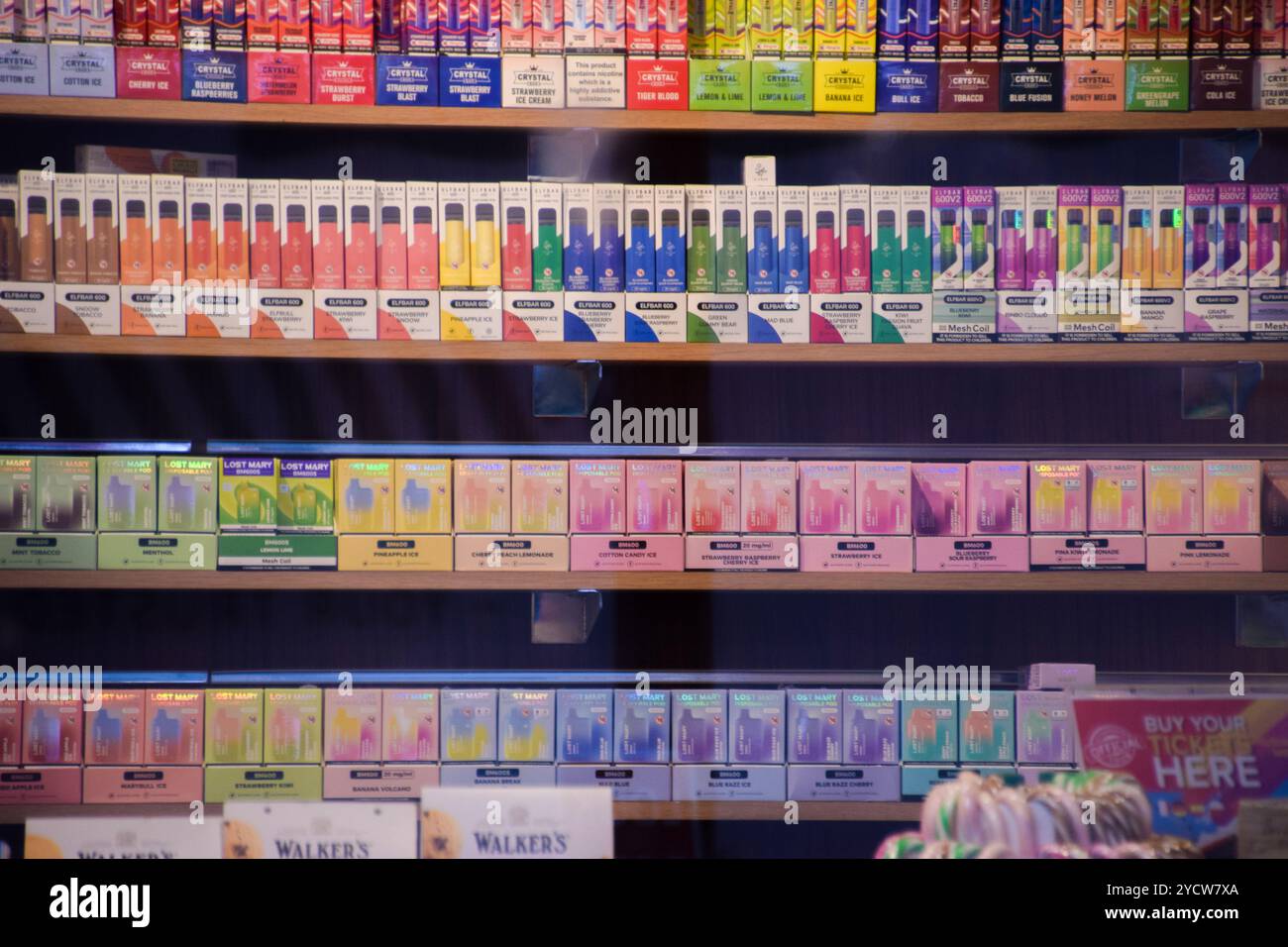 October 24, 2024, London, England, UK: Colourful vapes on display at a ...