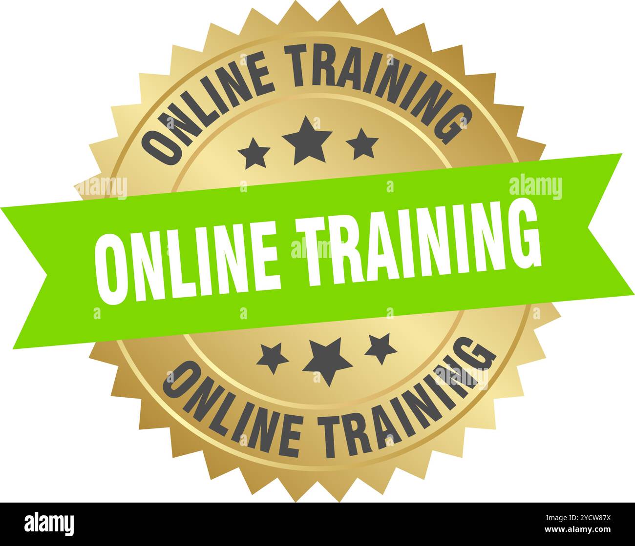 online training round green and gold label isolated on transparent ...