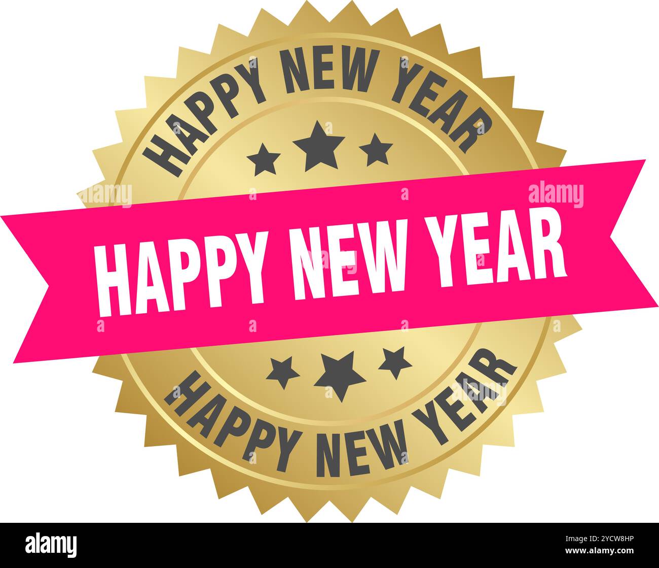 happy new year round pink and gold label isolated on transparent ...