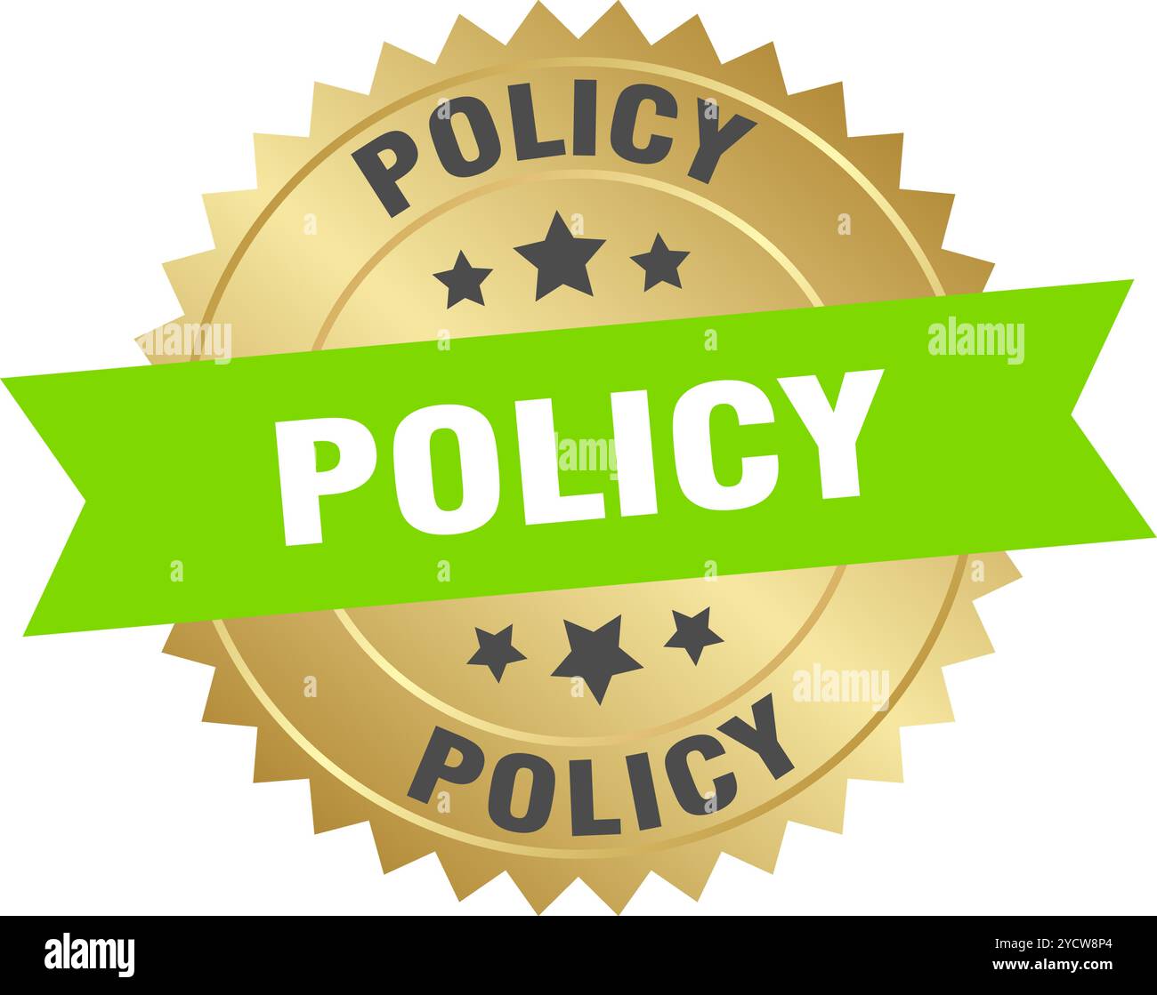 policy round green and gold label isolated on transparent background ...