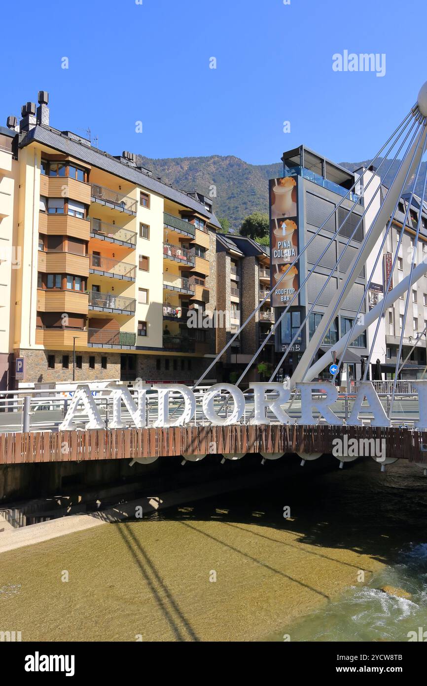 Andorra La Vella in Andorra - August 28 2024: Area around the Puente de ...