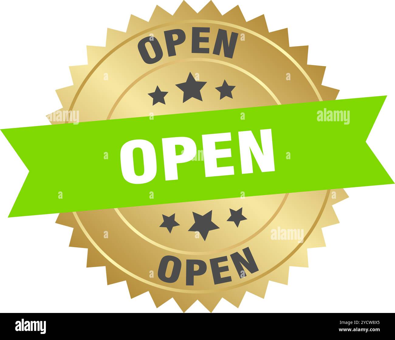 open round green and gold label isolated on transparent background. open Stock Vector Image ...