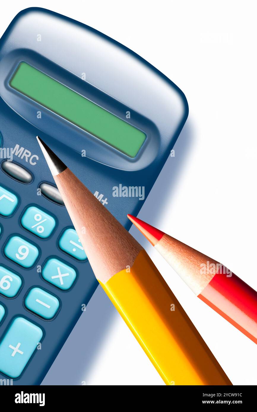 Calculator and pencil Stock Photo - Alamy