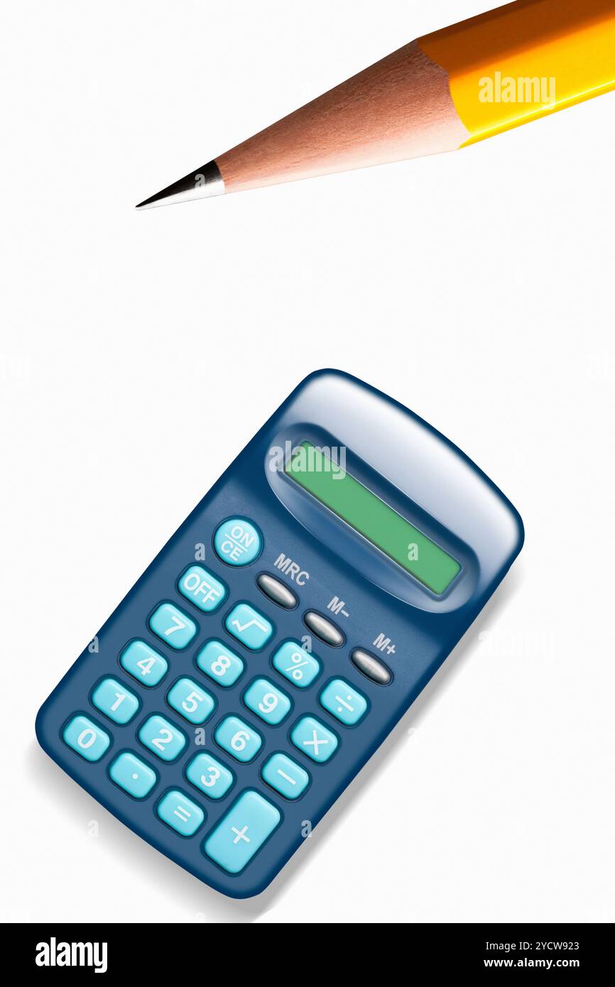 Calculator and pencil Stock Photo - Alamy