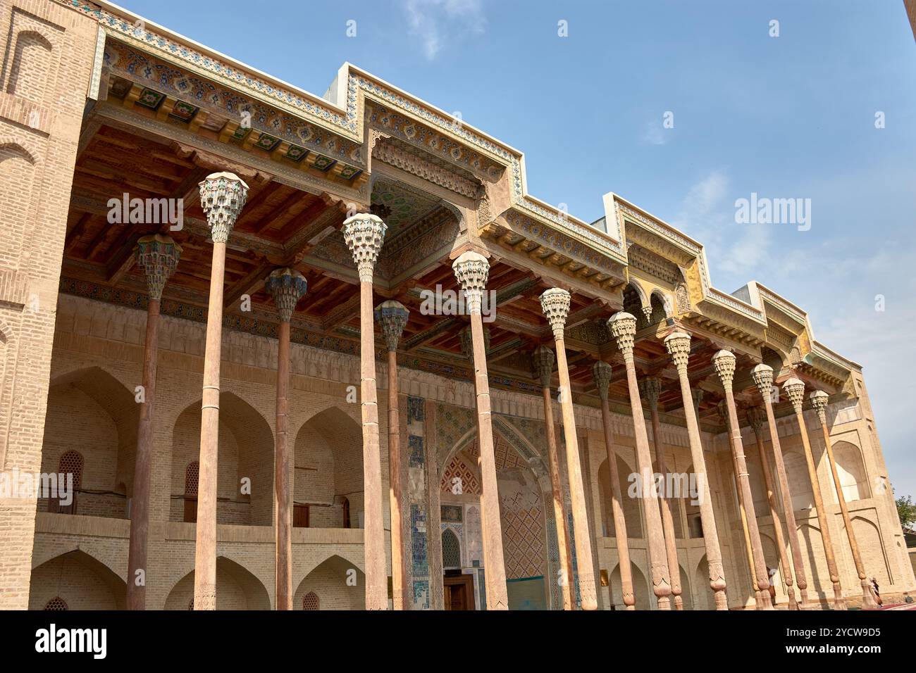 The ancient mosque with intricately carved wooden columns in Bukhara ...