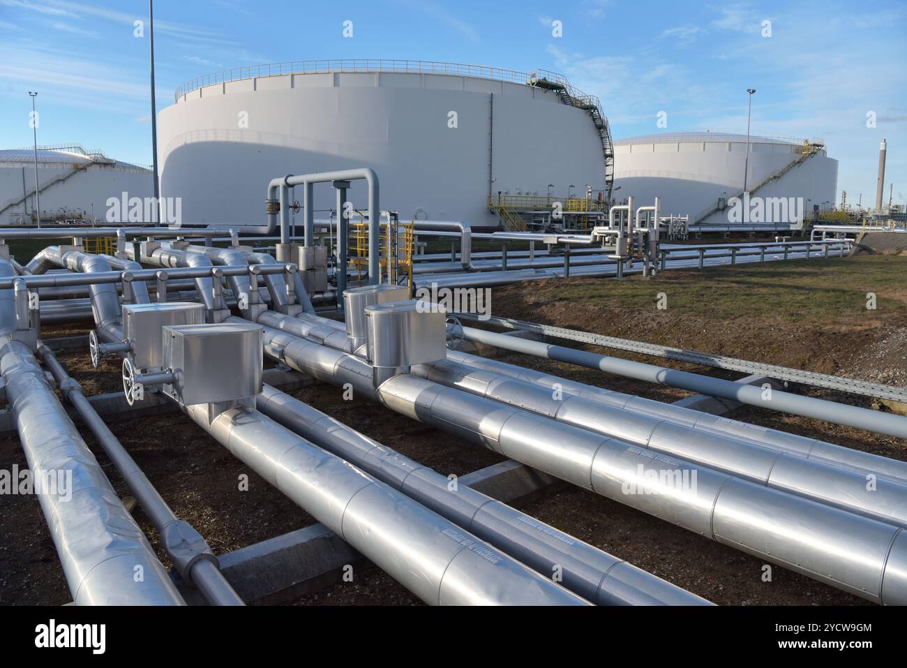 pipelines and buildings of a refinery - industrial plant for fuel ...