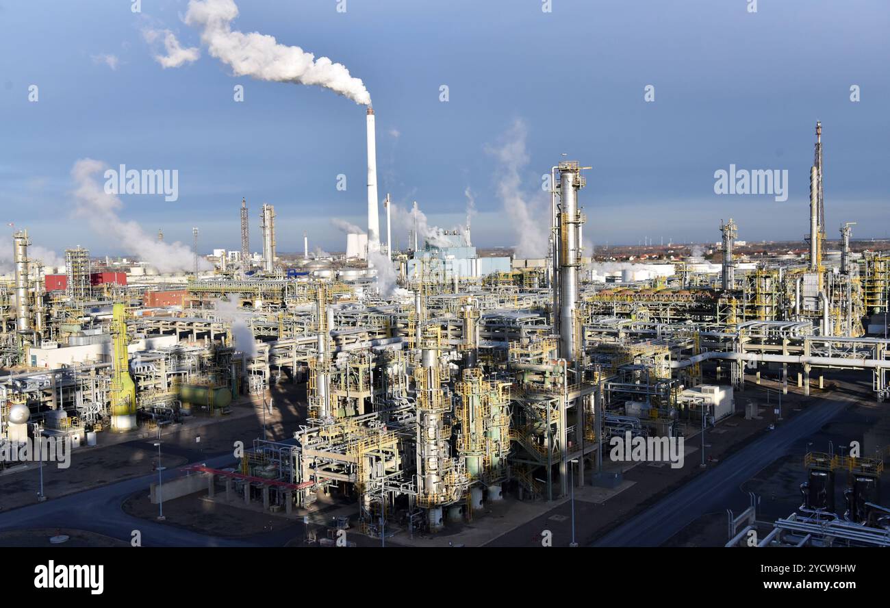 pipelines and buildings of a refinery - industrial plant for fuel ...